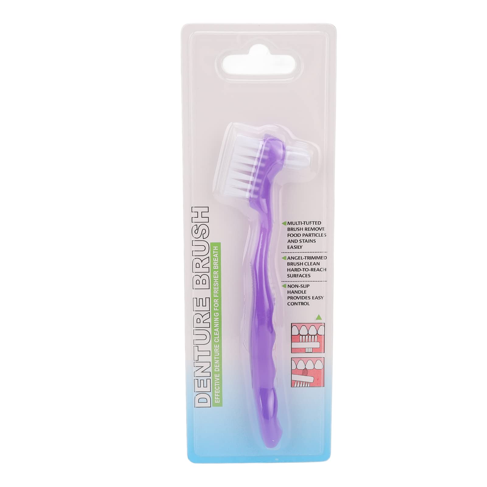Denture Toothbrush, False Teeth Brush Soft Hair Double Sided Professional Safe for Home Travel for Elderly (Purple)