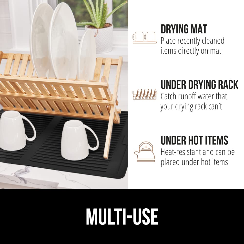 Gorilla Grip Silicone Baking Mats and Silicone Dish Drying Mat, Baking Mats Are 16.5x11.87 Inch, Dish Drying Mat is 13x11 Inch, Both in Black Color, 2 Item Bundle