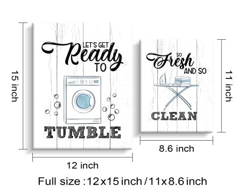 Kas Home 2 Panels Laundry Room Decor Laundry Room Wall Sign Tumble Fresh Clean Canvas Laundry Wall Art Plaque Farmhouse Laundry Rules Wall Decor (White - laundry, 12 x 15 inch + 8.6 x 11 inch)