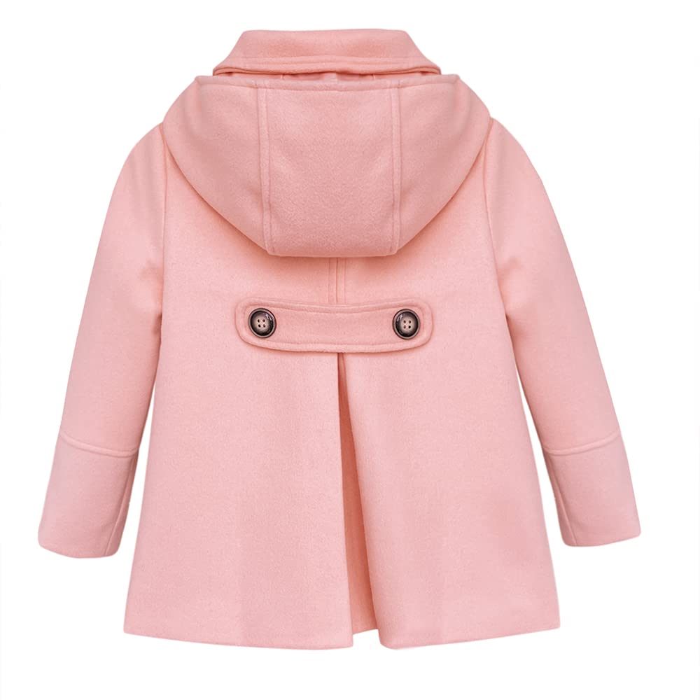 rrhss Baby Girls Button Formal Coat Toddler Kids Hooded Woolen Jacket Fall Winter Outwear Pink Size(3-4 Years)