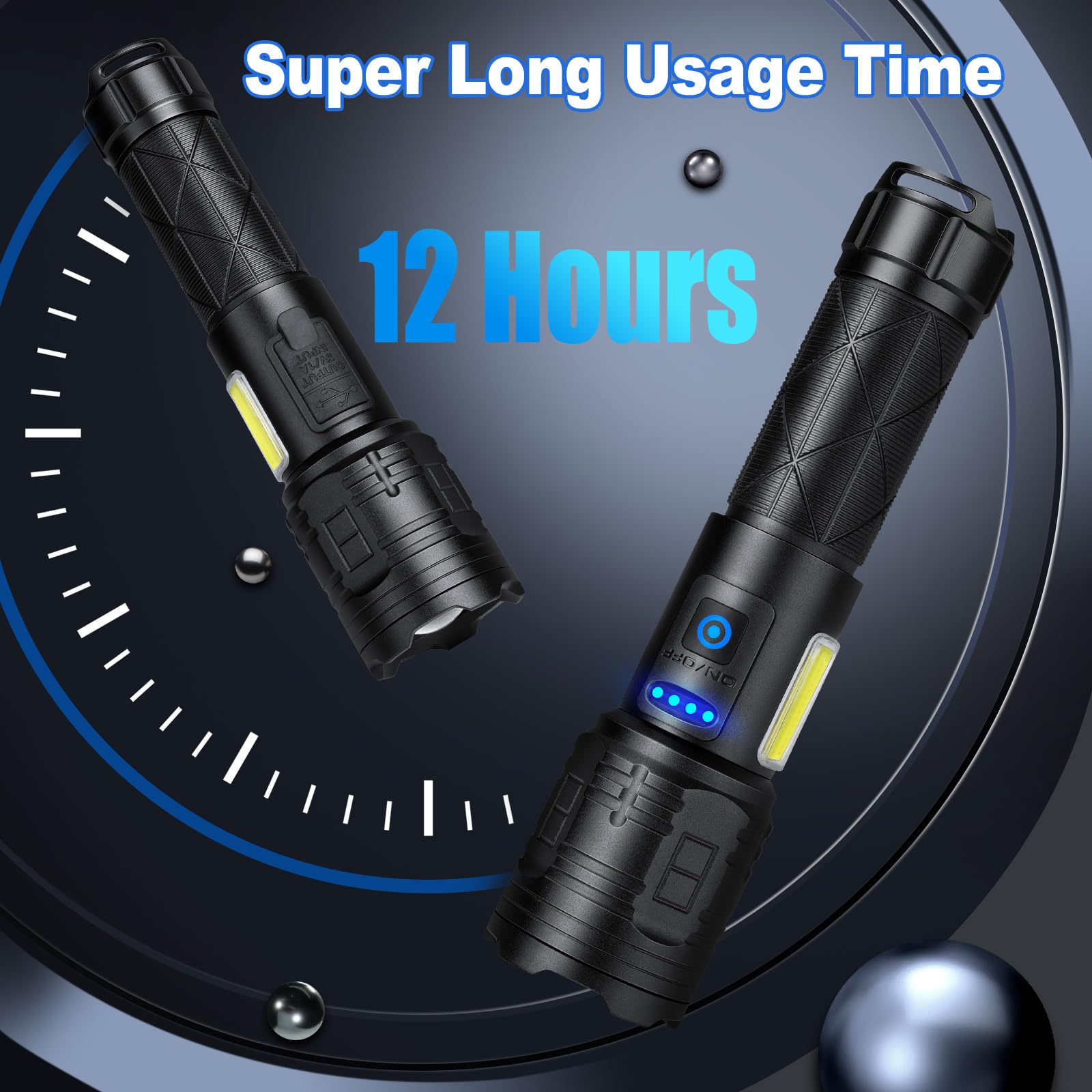 Kmivo Rechargeable LED Flashlights High Lumens 2 Pack, 900000 Lumen Super Bright Flashlight with USB Cable, 7 Modes Powerful Flashlight Waterproof Flash Light for Home Emergencies Camping