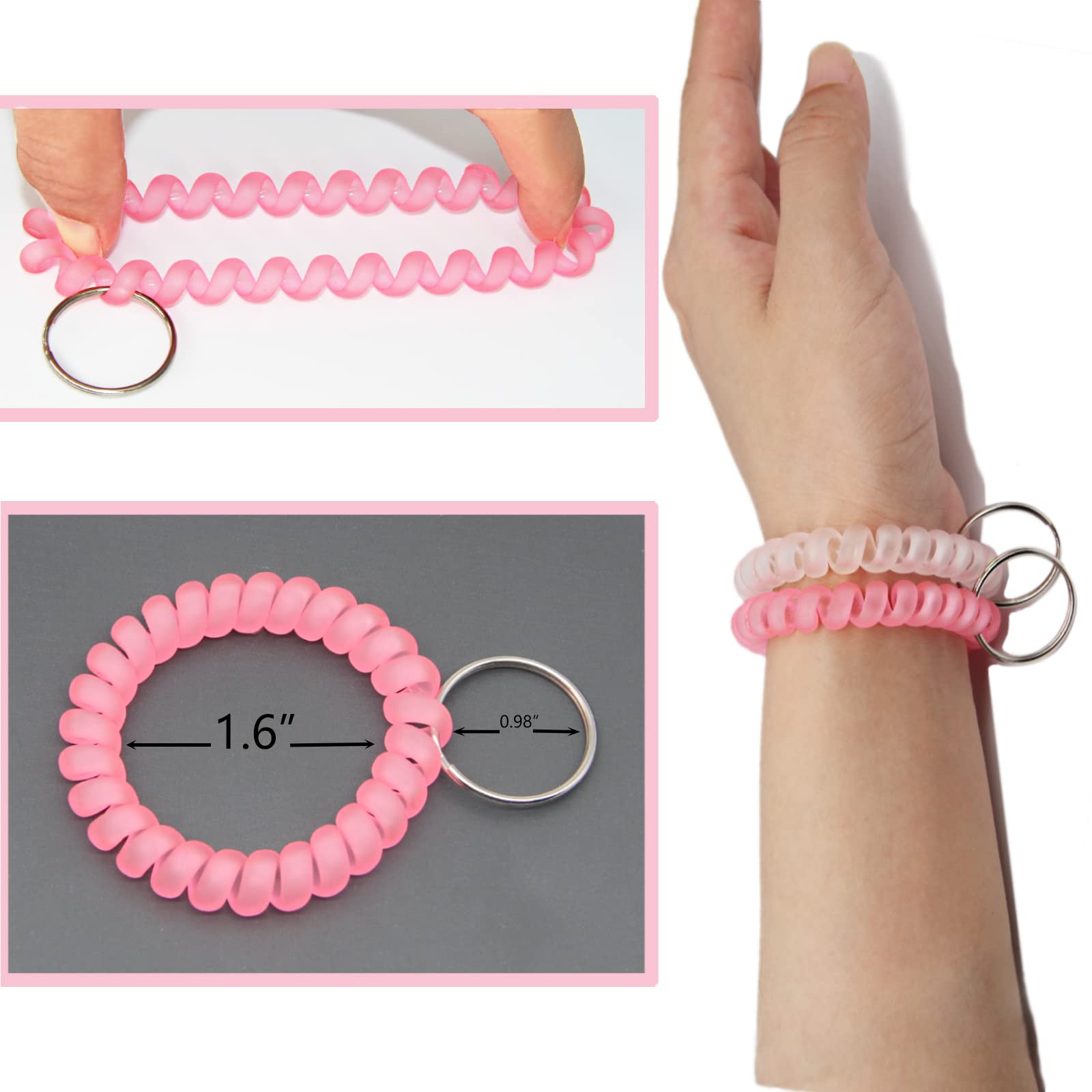 Culapam Frosted Spring Key Chain Colorful Stretchy Wrist Coil Pool Keychains Plastic Key Ring Spiral Coil Bracelet Stretchable CoilWristband KeyRings 10-PCS
