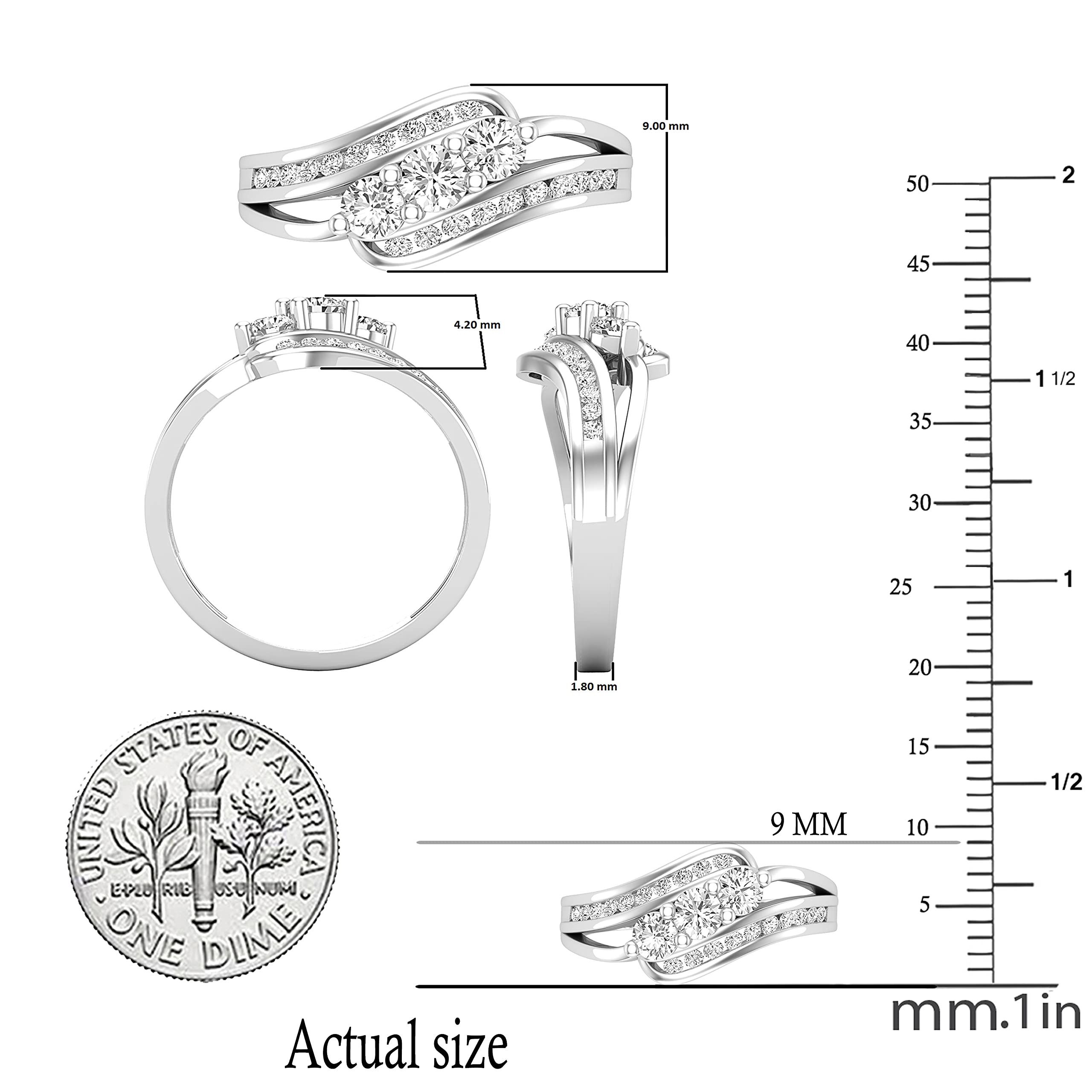 Dazzlingrock Collection 0.50 Carat (ctw) Round White Diamond Split Shank Bypass Twist Swirl Style Three Stone Engagement Ring 1/2 CT | 14K White Gold, Size 6