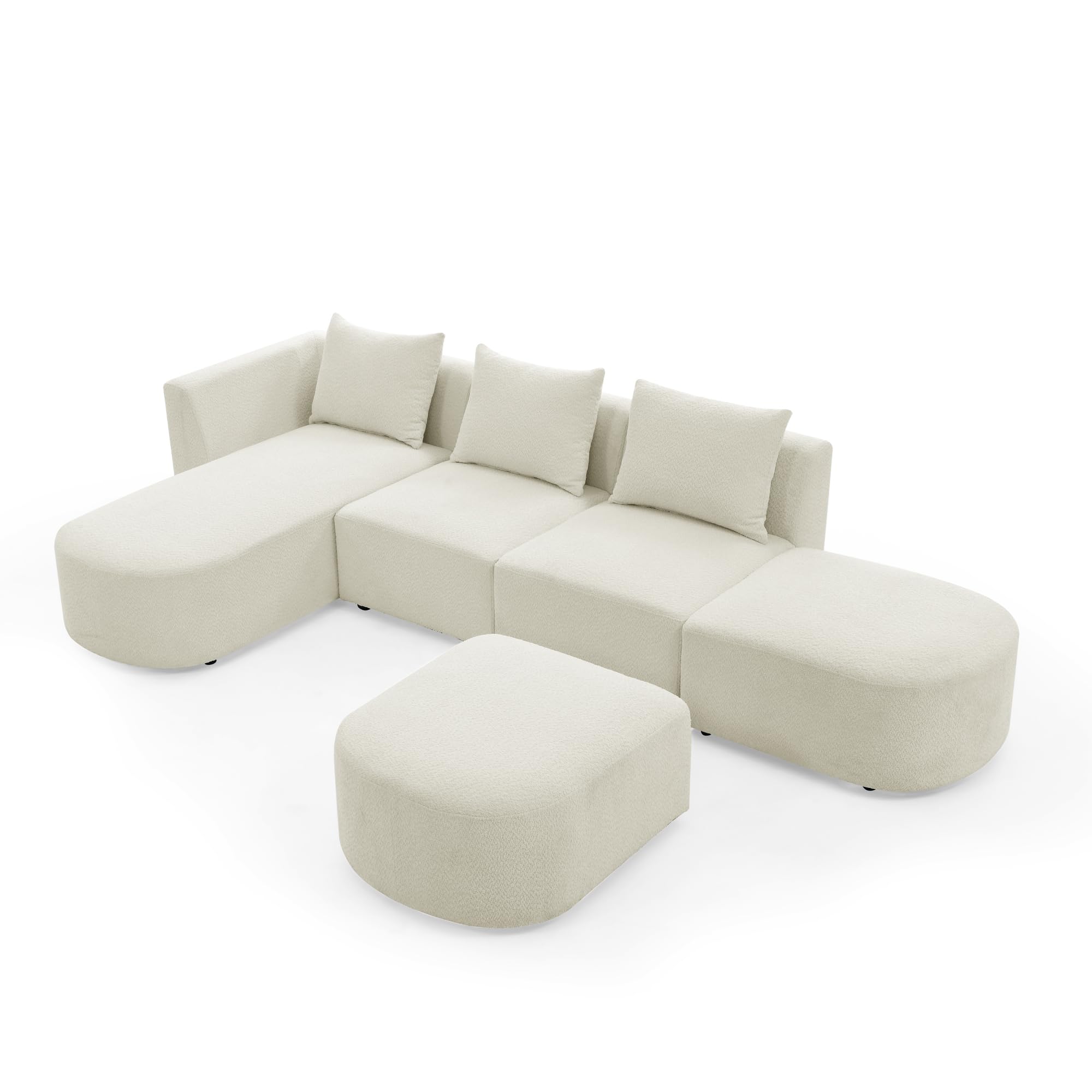 mikibama Modular Sectional Sofa, Modern Minimalist Sherpa U Shaped Couch Set with Two Single Seats and Two Chaises, 117" Comfy Boucle Couches for Living Room, DIY Combination, Black