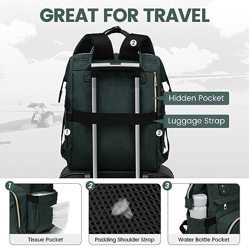 LOVEVOOK Laptop Backpack for Women,17 Inch Professional Womens Travel Backpack Purse Computer Laptop Bag Nurse Teacher Backpack,Waterproof College Work Bags Carry on Back Pack with USB Port,Dark Green