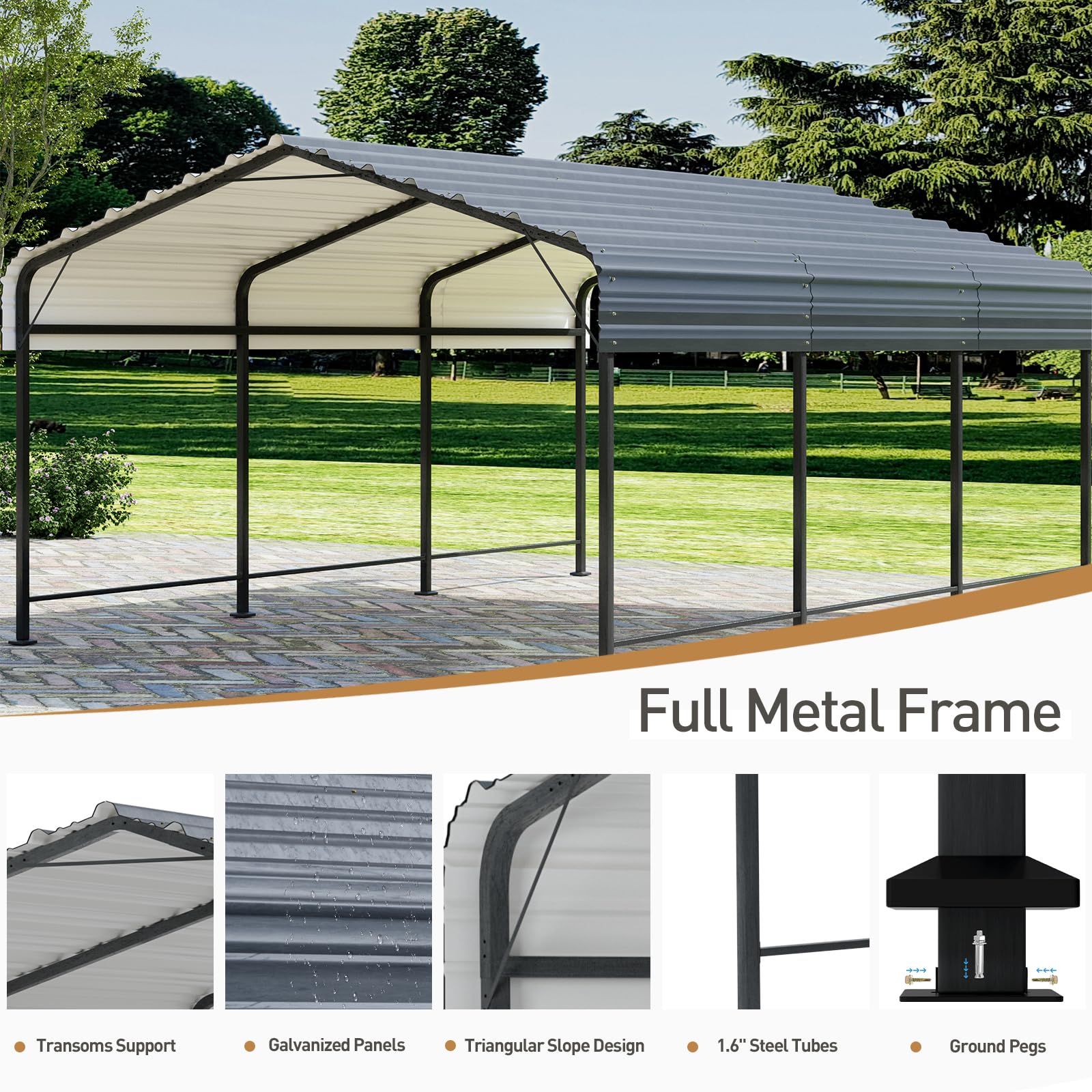 COSIEST 10' × 10' Carport, Outdoor Garage Car Shelter