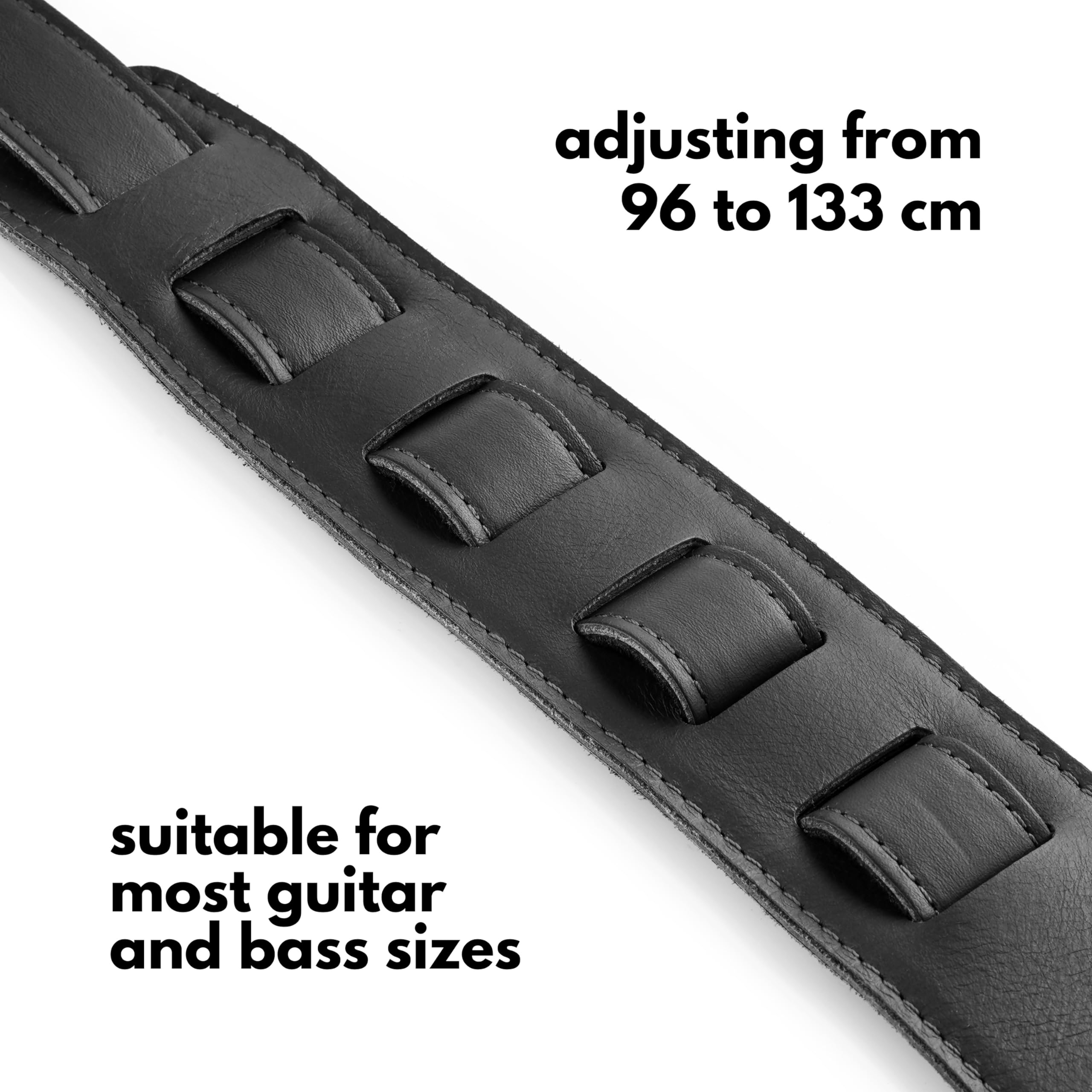 Dat Strap Black Leather Guitar Strap 100% Handmade Adjustable Real Leather | Padded Layer for Comfort | for Electric, Acoustic, Bass and Classical Guitar