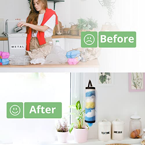 Kitchen Grocery Plastic Bag Holder and Dispenser, Waterproof Washable Wall Mount Folding Mesh Storage Bag 2 Pack Black, Recycling Grocery Pocket Containers