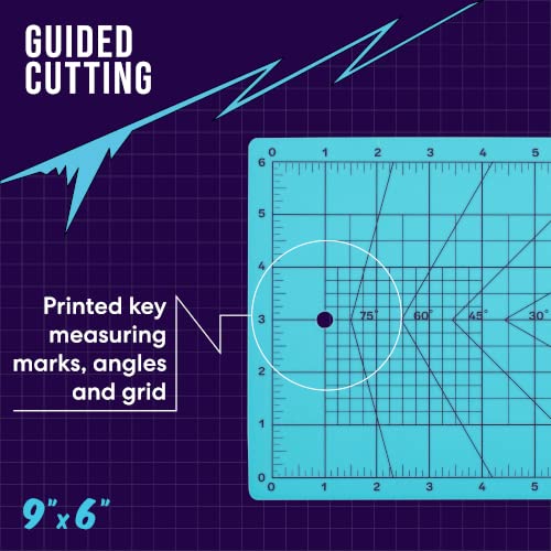 Zoid 9" x 6" Self-Healing Cutting Mat, PVC Grid Mat, Crafting and Sewing Mat for Multiple Projects, Arts and Crafts, Silhouette Cutting, Cyan/Purple BP