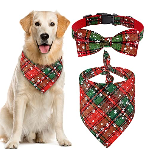 Malier Christmas Dog Bandana Collar Set Plaid Pattern Dog Scarf Triangle Bibs Kerchief Dog Collars for Cats Dogs Pets (Small, Green & Black)