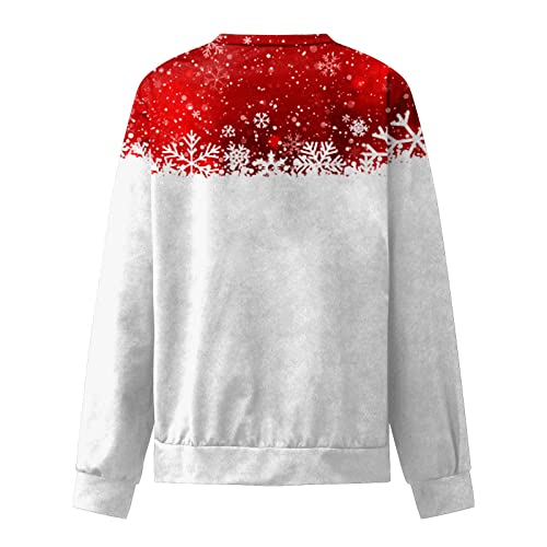 GuangYuan Women Long Sleeve Tshirt Christmas Print Pullover Long Sleeve Sweatshirts Drop Shoulder Pullover Clothes Outfits White