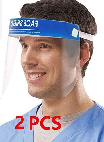 Homasen Safety Face Shield 2 Pack, All-Round Protection Cap with Clear Wide Visor Spitting Anti-Fog Lens, Lightweight Transparent Shield with Adjustable Elastic Band colors may vary (SPGMASK-2)