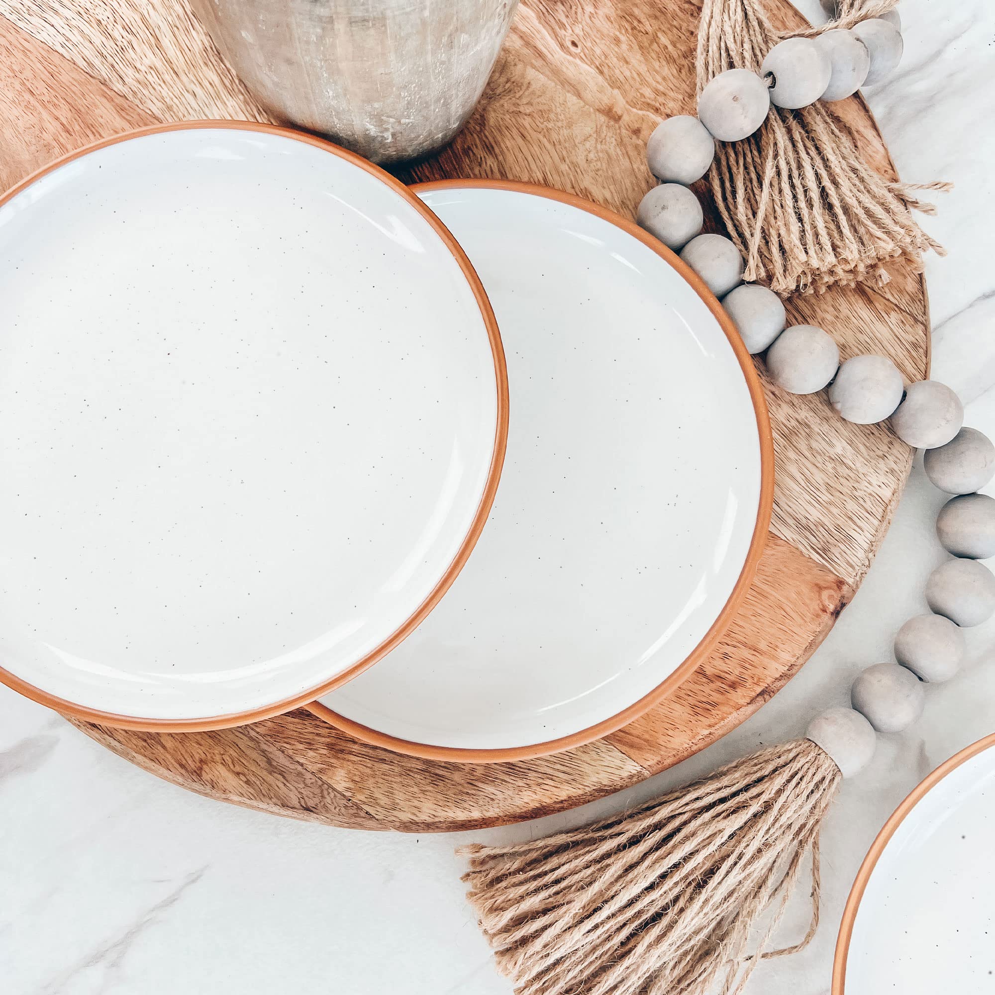 Mora Ceramic Plates Set, 7.8 in - Set of 6 - The Dessert, Salad, Appetizer, Small Dinner etc Plate. Microwave, Oven, and Dishwasher Safe, Scratch Resistant. Kitchen Porcelain Dish - Vanilla White
