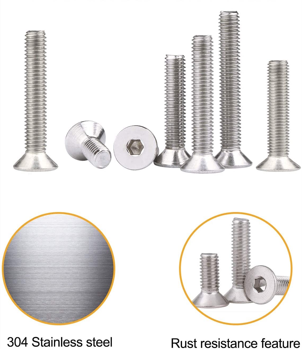 Guard4U 160Pcs #8-32 UNC 304-Stainless Steel Flat Head Countersunk Hex Socket Cap Bolts Screws Nuts Assortment Kit- #8-32x 1/4" 5/16" 3/8" 1/2" 5/8" 3/4" 7/8" 1"