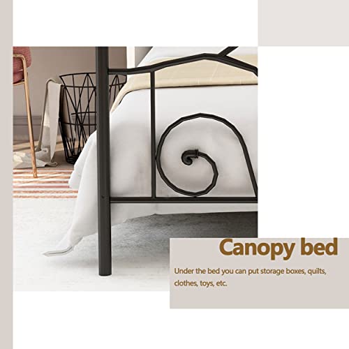 RYR Queen Size Canopy Bed Frame Four Poster Metal Platform Bed with Headboard Footboard, No Box Spring Needed Black