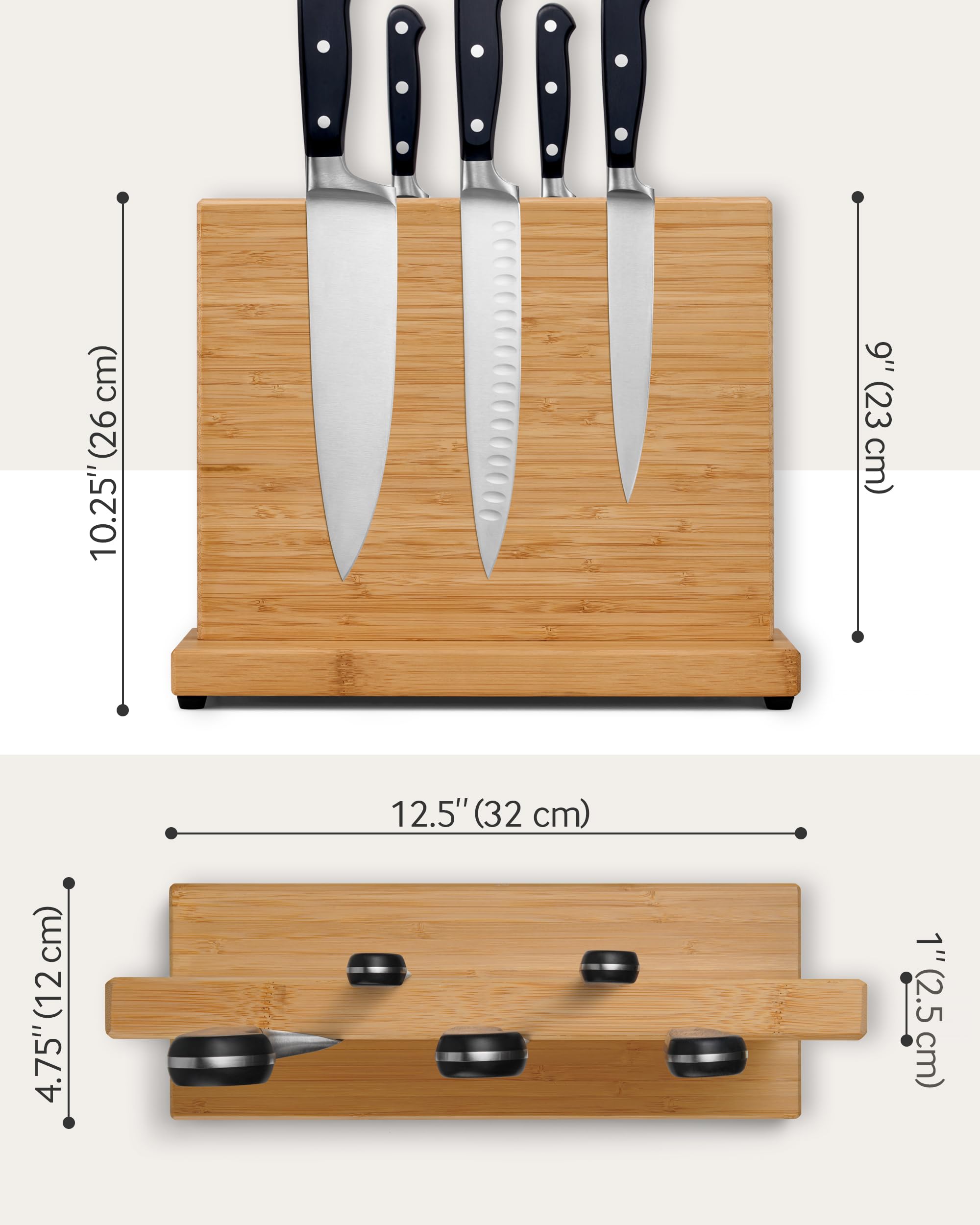 LARHN Magnetic Knife Block - Powerful Double-Sided Wooden Magnetic Knife Holder for up to 9β³ Knives - Supplied as Empty Knife Block Without Knives