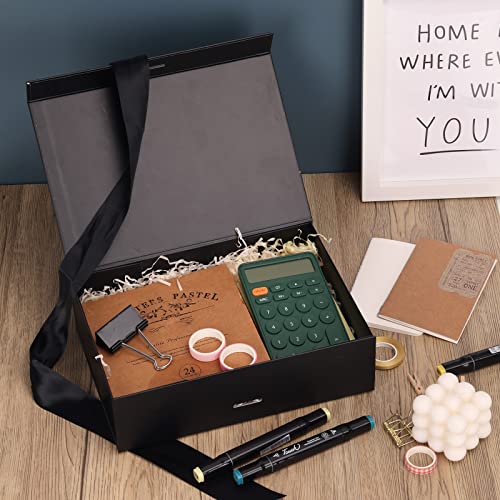 Moretoes 2 PCS Black Gift Boxes with Lids for Presents, Gift Boxes with Ribbon and Magnetic Closure for Christmas, Mother's Day, Holidays, Father's Day, Birthdays(10.5x7.5x3.1 Inches)