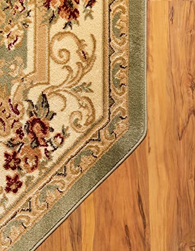 Unique Loom Versailles Collection Traditional Classic Floral Motif Area Rug (5' 0 x 5' 0 Octagon, Green/Ivory)