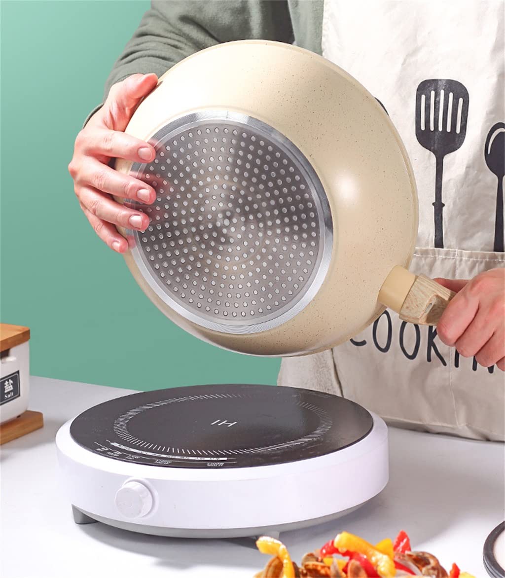 DHTDVD Frying Pot Thickened Omelet Pan Wok Home Non Stick Pan Kitchen Cooking Breakfast Maker Gas Induction Cooker (Color : Beige, Size : 24cm)