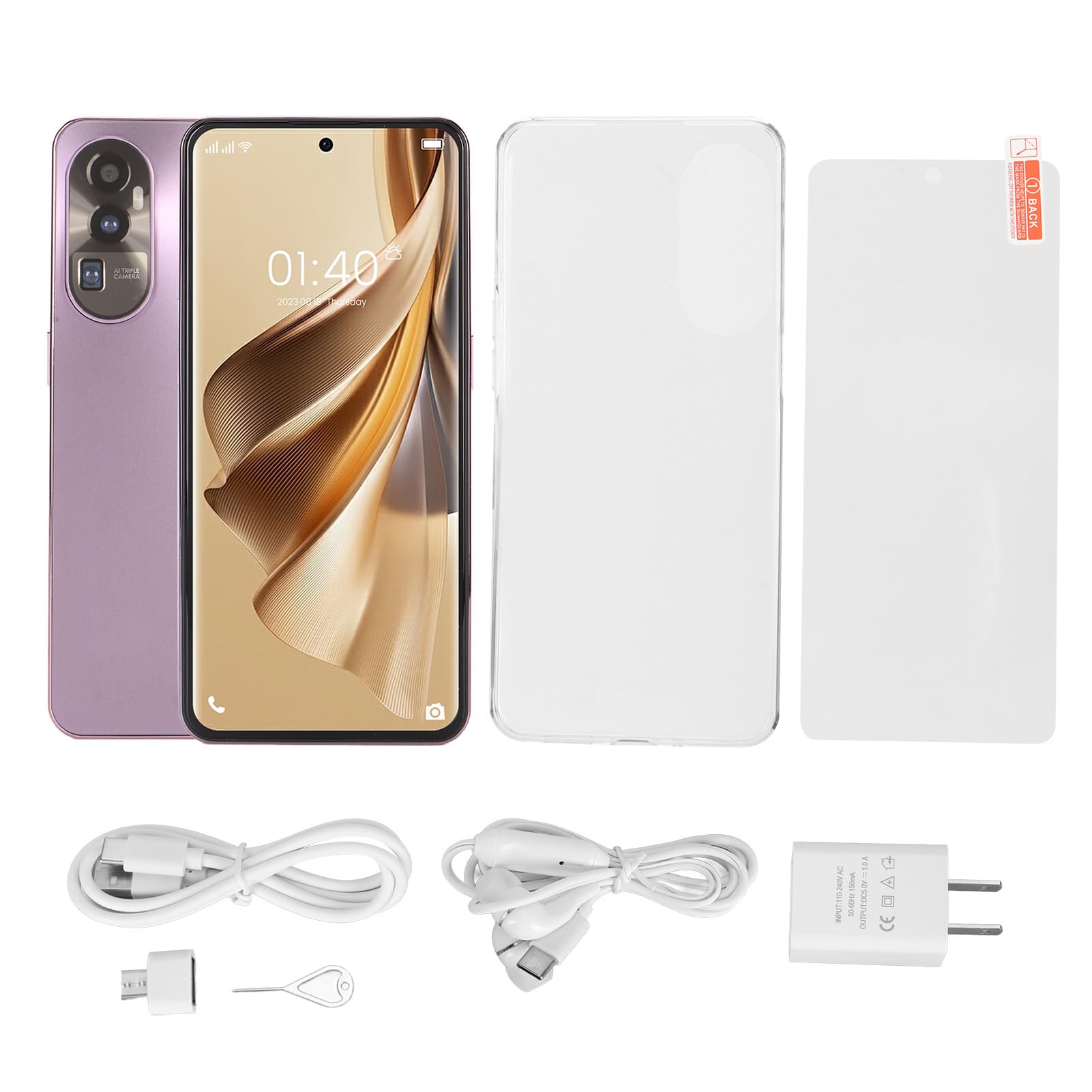 DAUERHAFT Unlocked Cell Phone, 5.0 3G Mobile Phone 5MP Front and 13MP Rear Camera Three Card Slots 100 to 240V with OTG Adapter for Phone Call (#2)