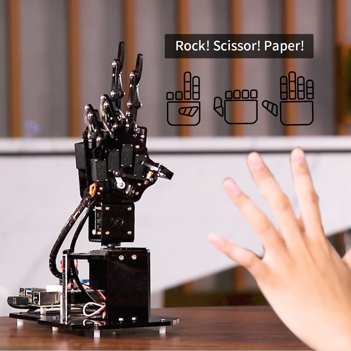 HIWONDER uHandPi Raspberry Pi Robotic Hand AI Vision Bionic Mechanical Hand with Python Programming Powered by Raspberry Pi 4B 4GB (Left Hand)