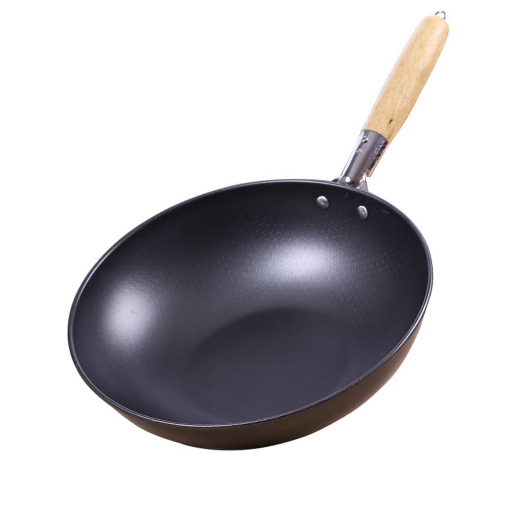 DHTDVD Frying Pan High-end Home Non-Stick 30cm Wooden Handle Traditional Wok Super Cost-Effective Scrambled Eggs