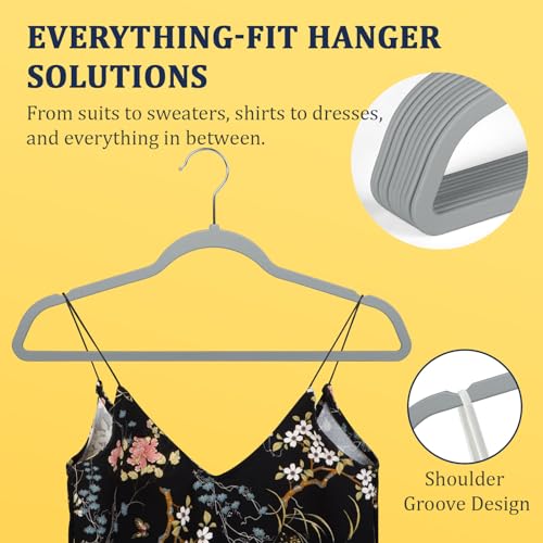 Clothes Hangers 50 Pack Plastic Hangers Space Saving, 17.5 Inches Wide Durable Coat Hanger, Non Slip, 360 Rotating Hook, Gray