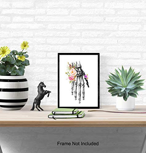 Original Flower Hand Skeleton Wall Art Print - Unique Steampunk Anatomy - Gothic Home Decor for Dr Office - Gift for Doctor, Physician, Nurse, PA - 8x10 Unframed Photos - Orthopedic Bones Poster
