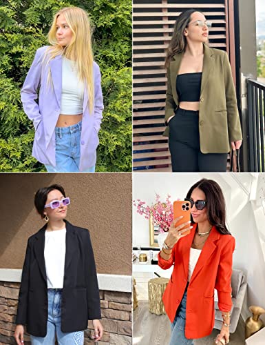 MEROKEETY Women's 2023 Fall Casual Blazers Long Sleeve Lapel Open Front Button Work Blazer Jackets with Pockets, Black, M