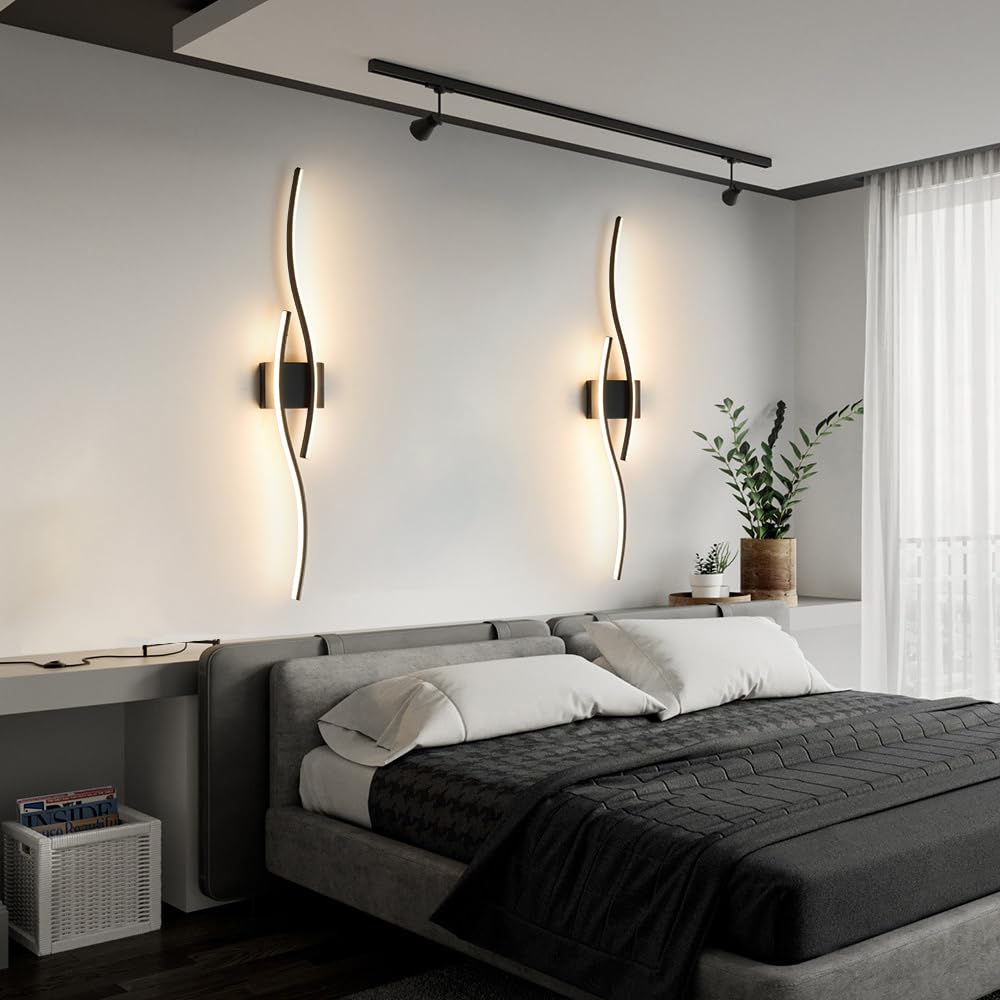 Daunton Modern Wall Sconce set of Two with Remote Control, Dimmable LED Wall Sconces Lighting set of 2, Black Wall Light with Timer, LED Wall Lamp for Bedroom Living Room Bathroom Hallway 40.5" Length