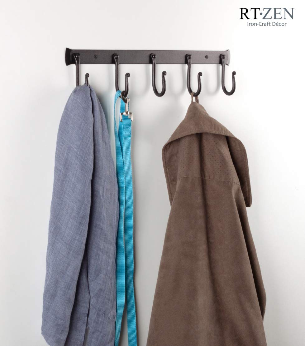 RTZEN Wall Hooks for Hanging - 5 Hook Farmhouse Decor Coat Rack Wall Mount - Heavy Duty Hanging Towel Racks for Bathroom or Purse Hanger Hat Organizer - Stylish Hooks for Hanging Coats