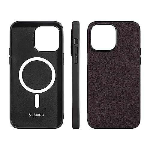 Deppa Alcantara case for iPhone 12 Pro (6.1') Shockproof Slim Magnetic Cover with Magsafe Wireless Charging [Genuine Italian Alcantara] Enhanced Camera Protection| (BlackBerry Black-9008)