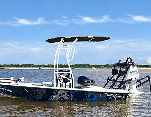 Dolphin Pro2 T-TOP Center Console Fishing Boat Tower Bimini Canopy, Marine Anodized Aluminum, Collapsible TTOP, Centre Fold Down Shade Roof (White Powder Coat - Black Canopy)