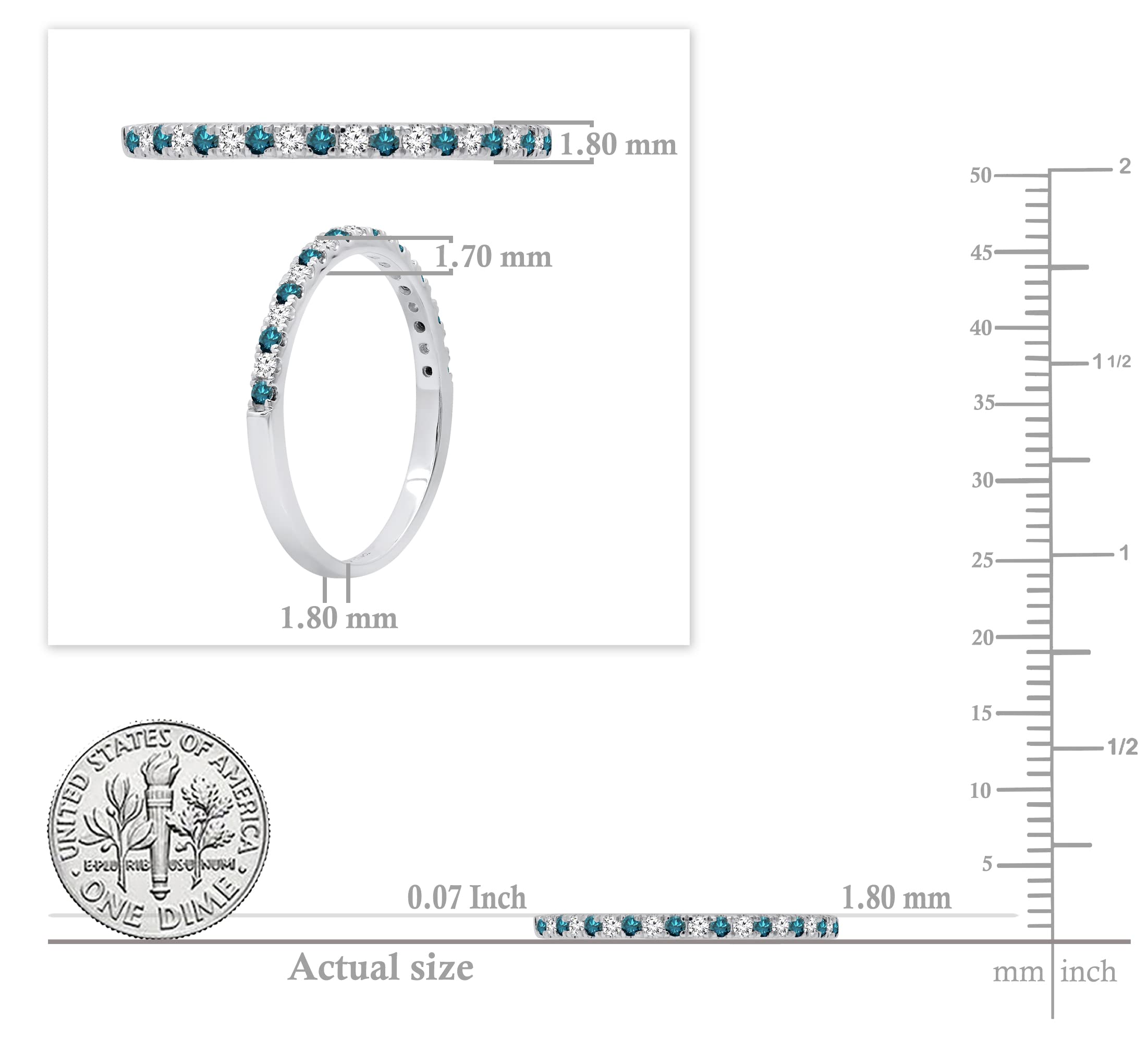 Dazzlingrock Collection Round Alternate Blue Diamond & White Diamond Stackable Anniversary Band for Women in 925 Sterling Silver Size 6.5