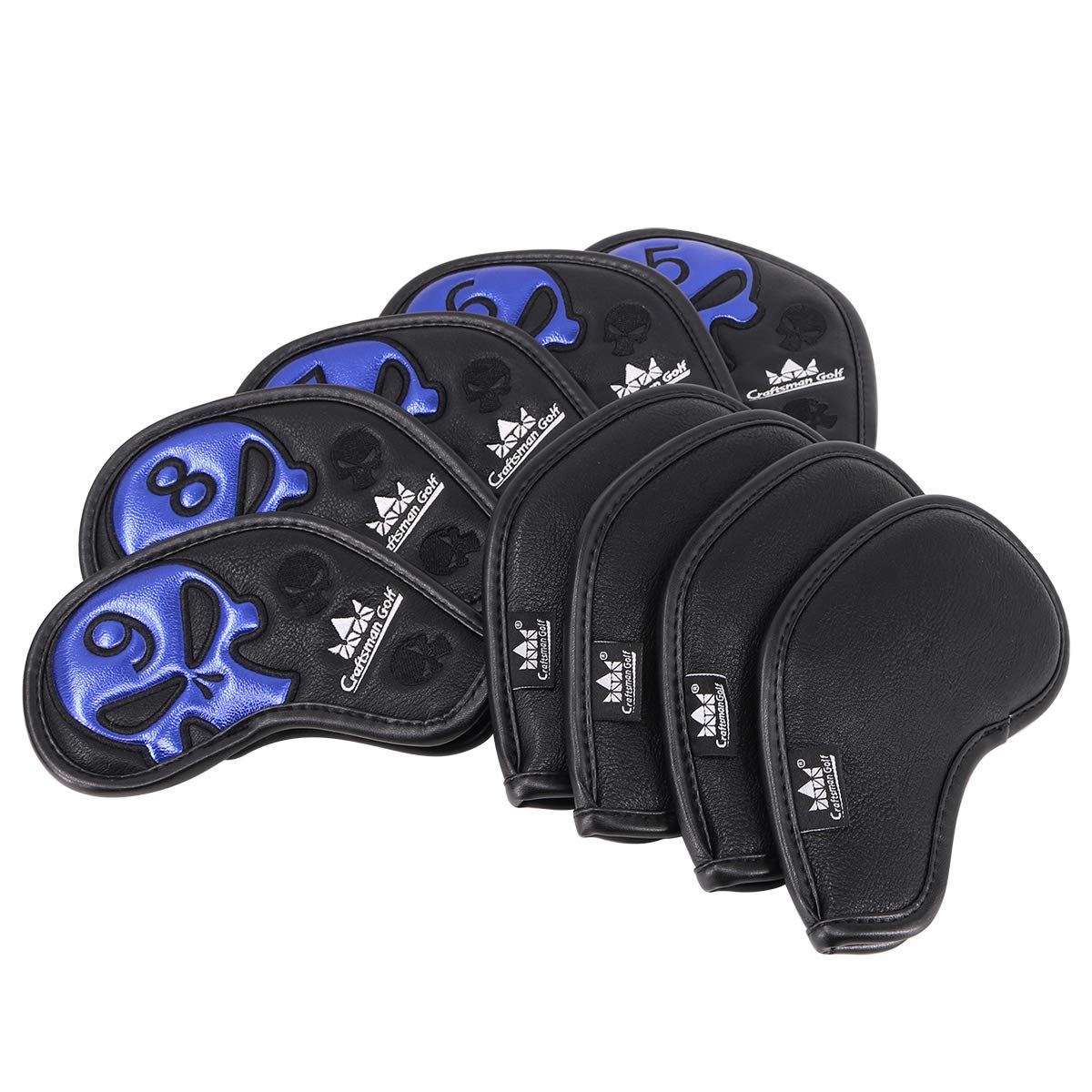 Craftsman Golf 9pcs/Set (5,6,7,8,9,A,S,P,X) Skull Logo with No. Black Iron Club Headcover Set (Red)
