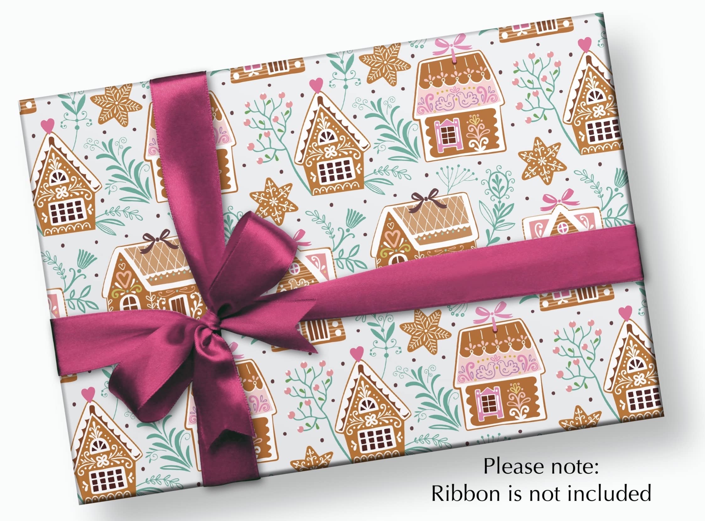 Stesha Party Pink Gingerbread House Holiday Wrapping Paper Gift Wrap 30 x 20 Inch (3 Sheets)