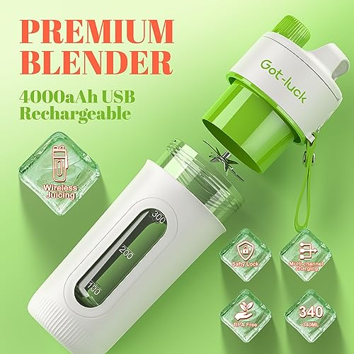 Small Blender for Shakes and Smoothies with 340ml Mini Portable Blender Cup and Travel Lid, BPA-Free Personal Blender for Smoothies with Durable 6 Stainless Steel Blades, USB Rechargeable Fresh Fruit Juicer for Kitchen, Travel, Gym & Office