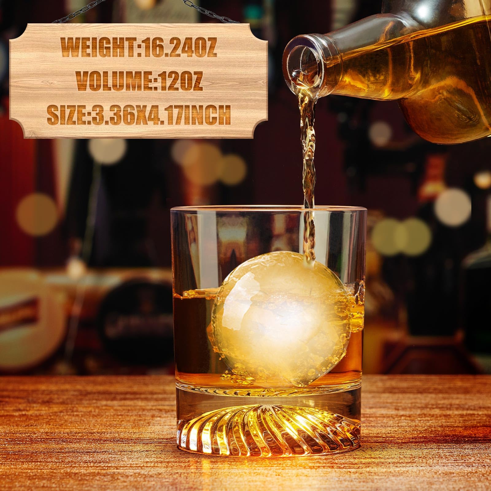 KITNATS Hand Blown Crystal Old Fashioned Whiskey Glasses Rocks Glasses Drinking Cocktail Bourbon Scotch Rum Vodka Liquor 12 OZ - set of 2 Gifts for Men