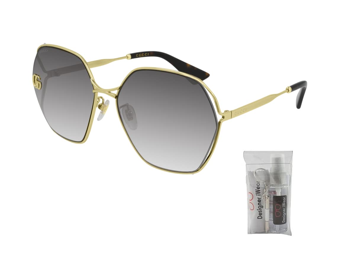 Gucci GG818SA 004 63MM Gold/Yellow Gradient Square Sunglasses for Women + BUNDLE with Designer iWear Eyewear Kit