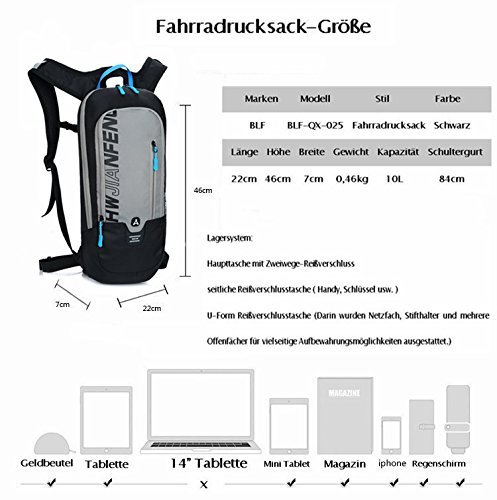 WINDCHASER Cycling Backpack, 10L Bicycle Backpack Waterproof Breathable Bag for Outdoor Travel Hiking Climbing Biking Running Skiing (Grey)