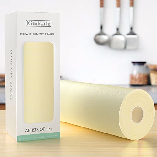 KitchLife Reusable Bamboo Paper Towels - 1 Roll = 4 Months Supply, Washable and Recycled Paper Rolls, Zero Waste Sustainable Gifts, Environmentally Friendly, Lemon Yellow
