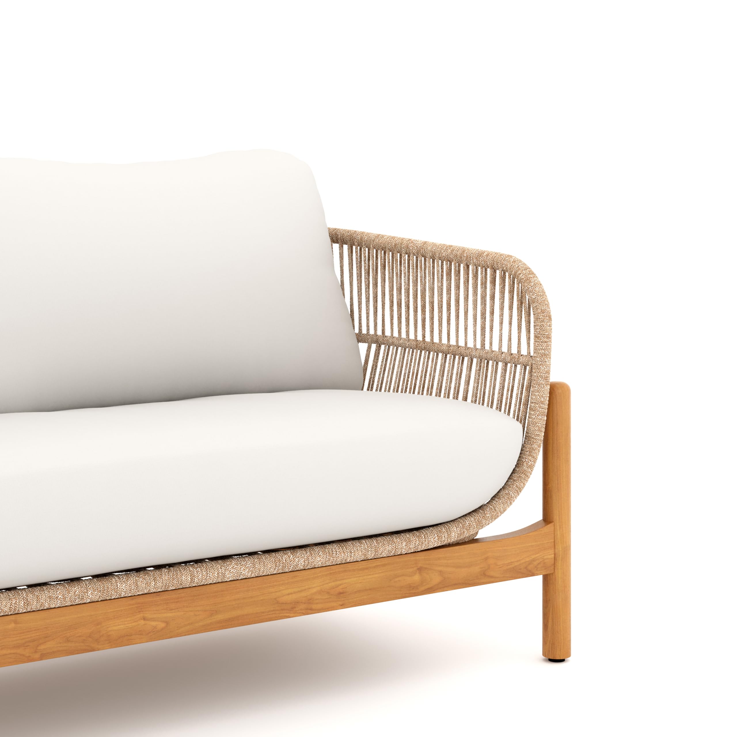New Classic Furniture Solstice Wood Rope Patio Loveseat in Linen Beige