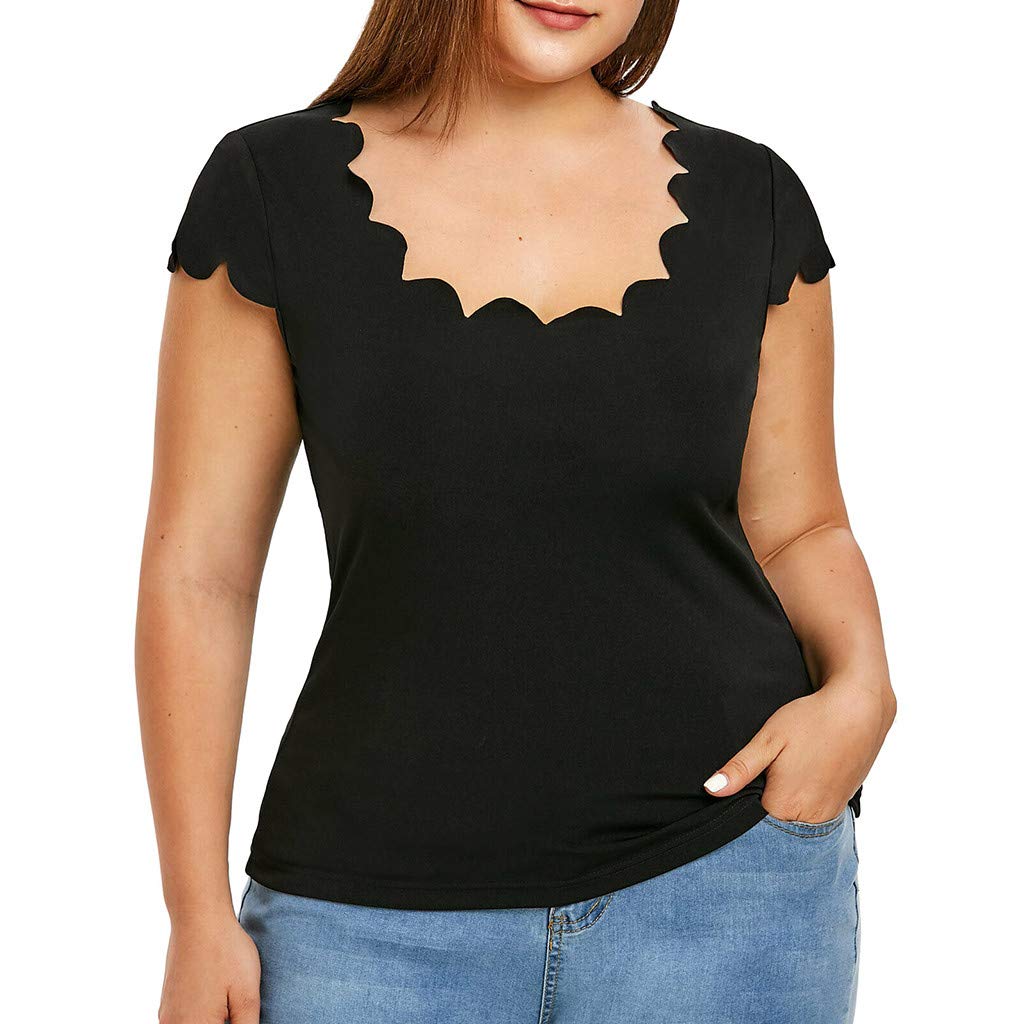 Women's Short Sleeve Shirt,Casual Round-Neck Blouse Flowy Loose Tank Tops Solid Color Tunic Plain Summer Plus Size Tee Black