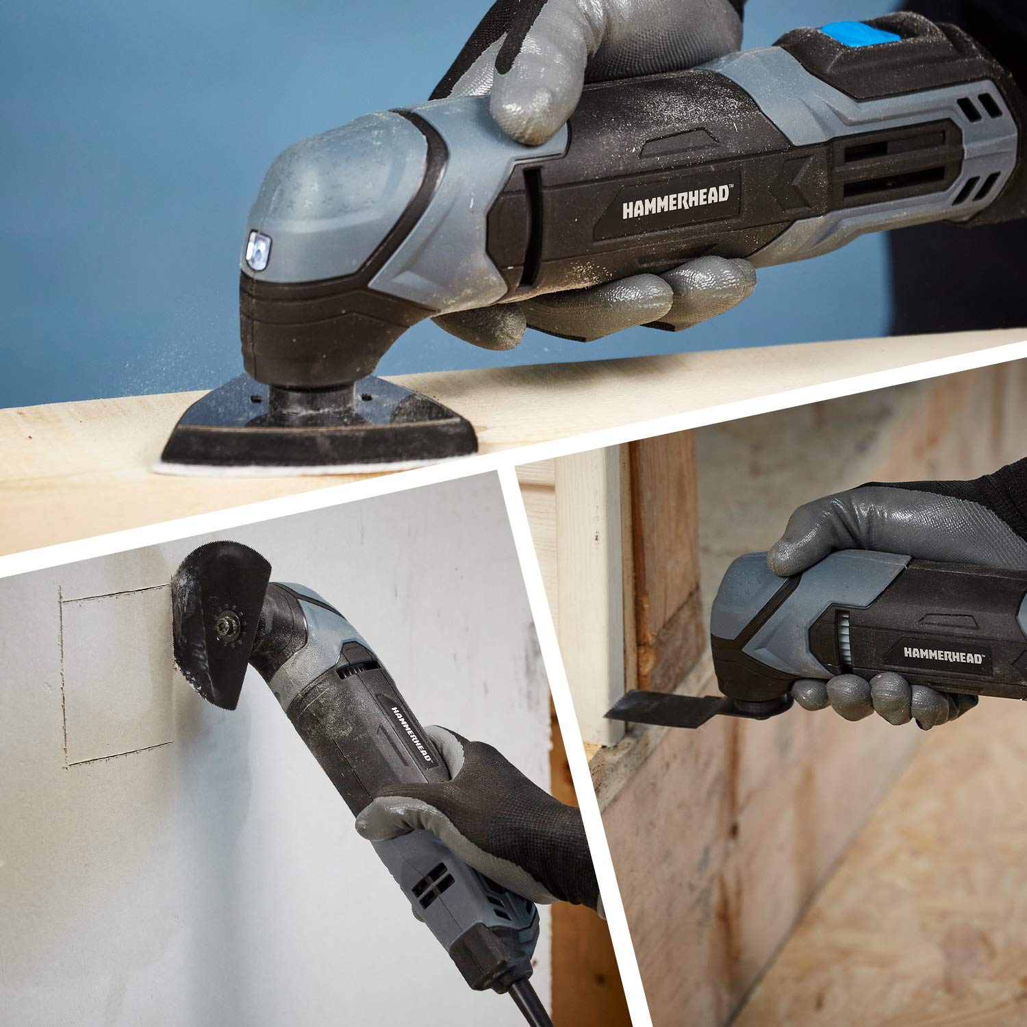 Hammerhead 2.2-Amp Oscillating Multi-Tool with 1pc Flush Cut Blade, 1pc Semicircle Saw Blade, 1pc Sanding pad, 3pcs Sanding Paper - HAMT022