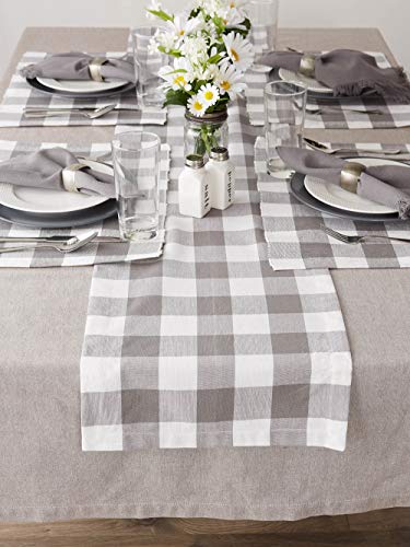 DII Buffalo Check Collection, Classic Farmhouse Tabletop Set, Placemat Set, 13x19, Gray & White, 6 Piece