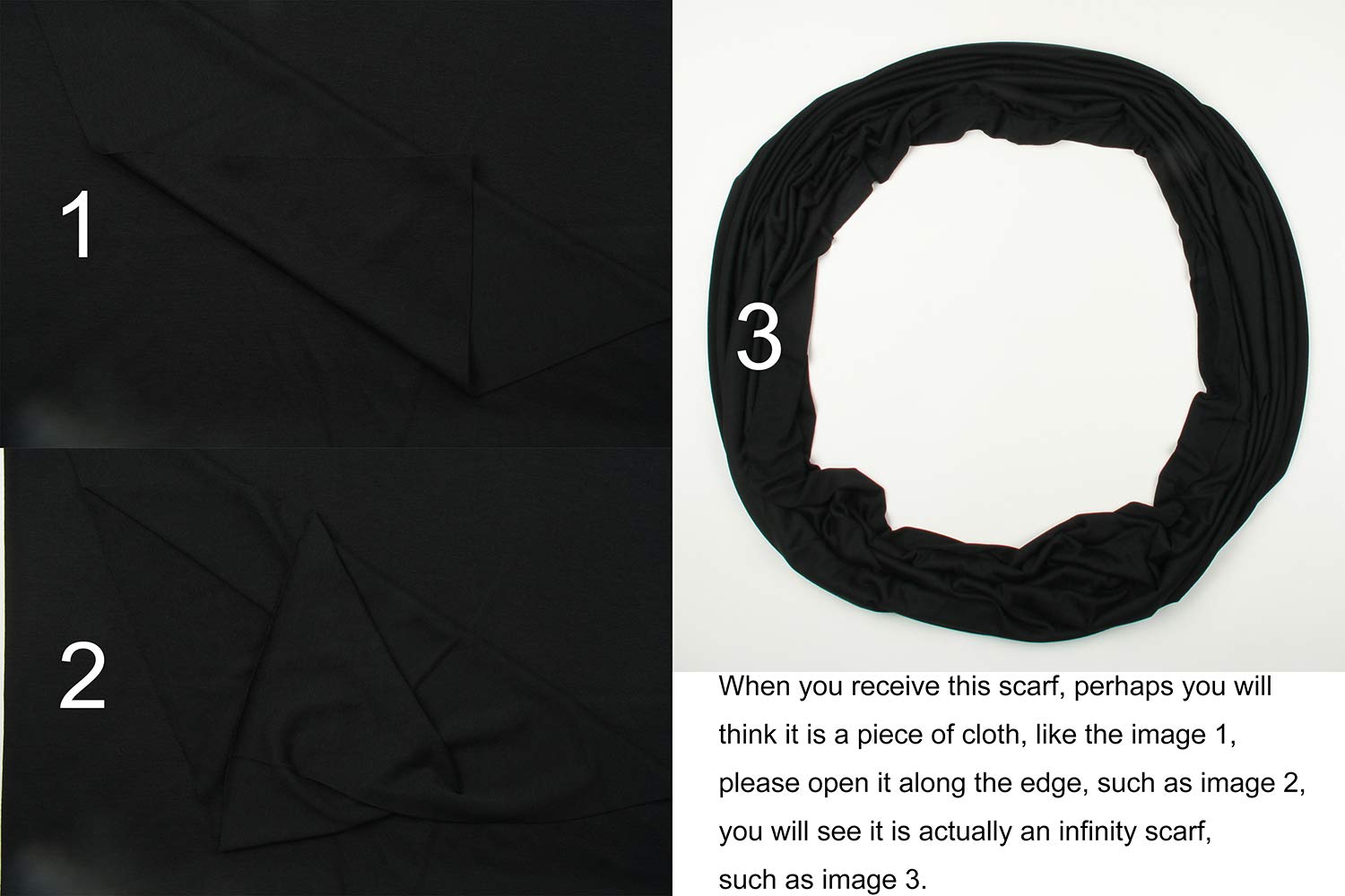 corciova Black Soft Girl Women Infinity Wrap Scarf Stretchy Jersey Knit Sleep Head Circle Scarf Continuous Loop Light Weight