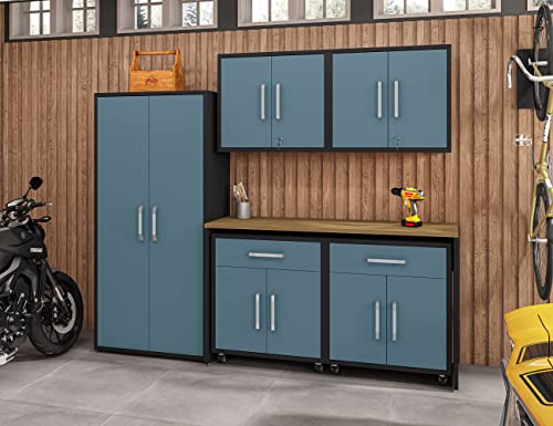 Manhattan Comfort Eiffel Garage Cabinets and Storage System, Set of 6, Blue