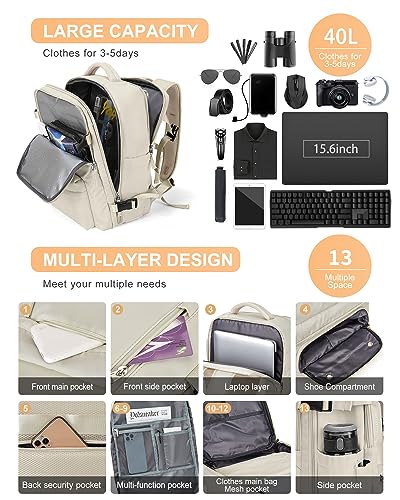 winspansy Carry on Backpack,Travel Backpack for Women Men Airline Approved Personal Item Size Hiking Gym Backpack Weekender Casual Daypack Backpack Waterproof Bag with Shoe Compartment, Beige