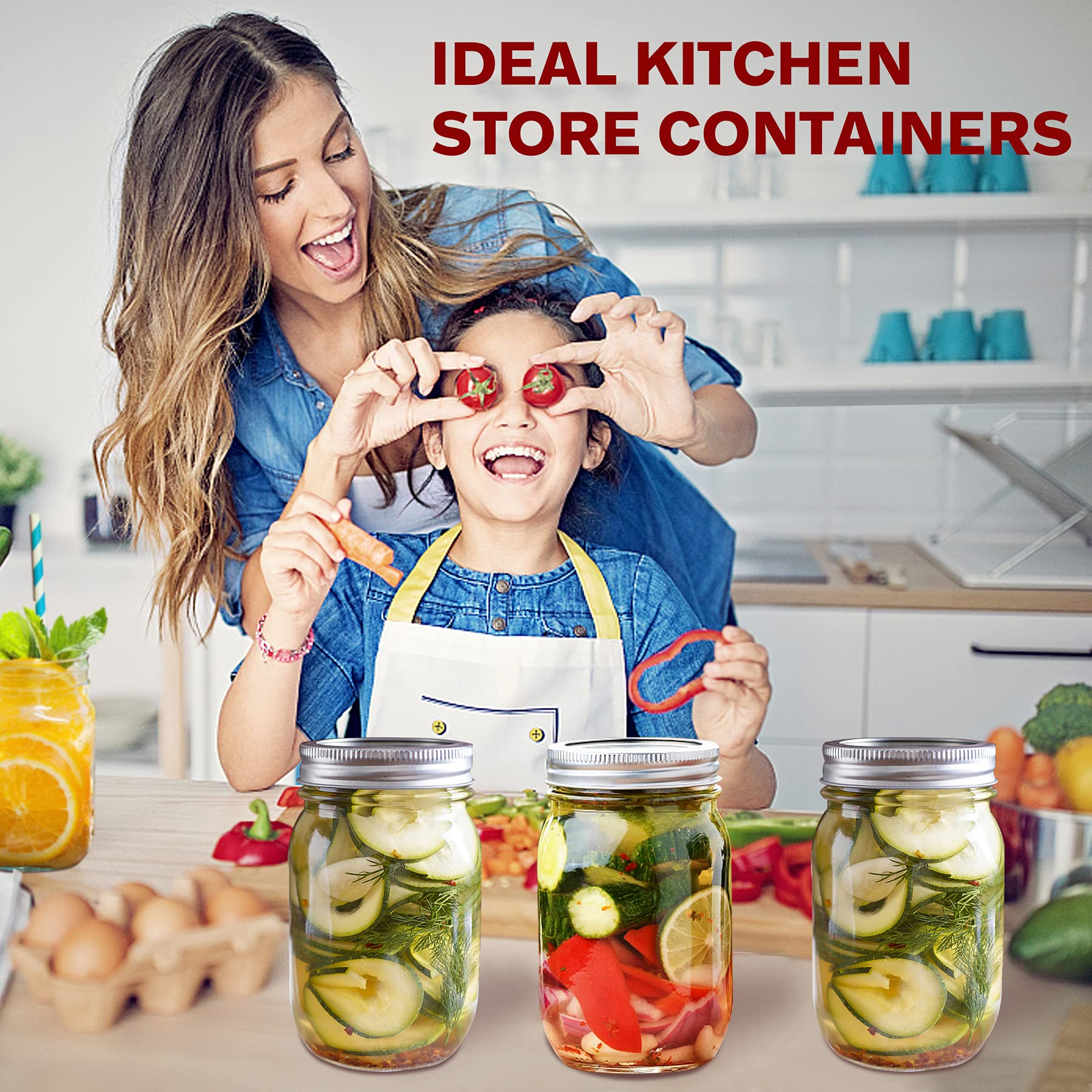 SLifeJars 30 Pcs Mason Jars 8 oz Regular Mouth Clear Glass Jars with Airtight Leak Proof Lids and Bands Canning Jars Reusable Spice Jars for Kitchen Food Storage Prep Overnight Oats Jam Jelly Honey