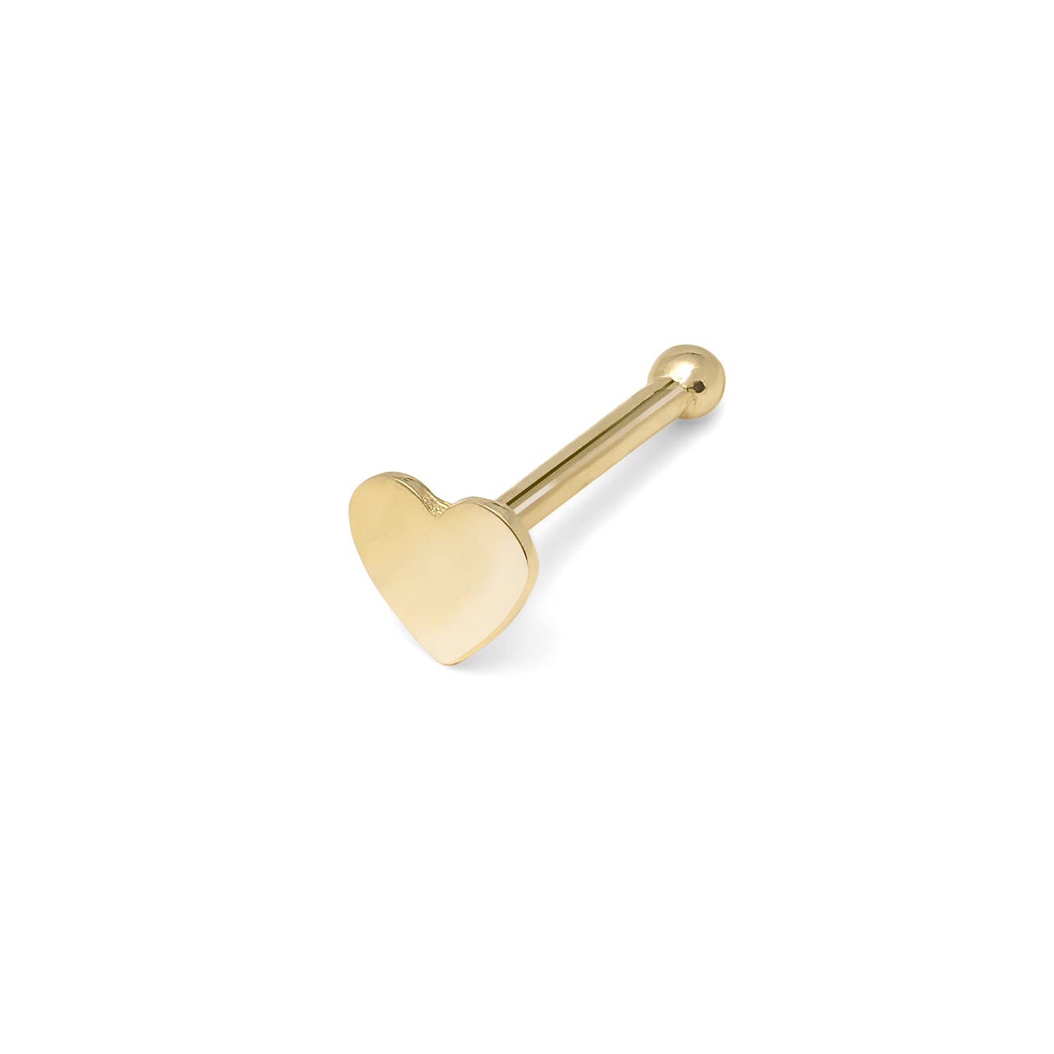 Curata 14k Real Gold 20G 4mm Flat Polished Heart Nose Stud (Yellow Gold)